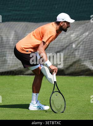 Novak Djokovic practising ahead of the 2026 Wimbledon Championships at ...
