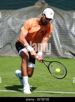 Novak Djokovic practising ahead of the 2026 Wimbledon Championships at ...