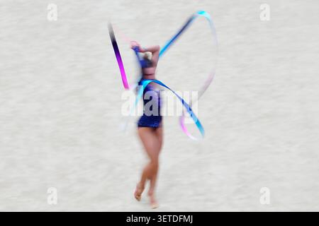 Liliana Lewinska of Poland performs her Ribbon routine during ...