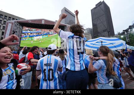 Argentina fans in Boston watch Lionel Messi during a screening of the ...