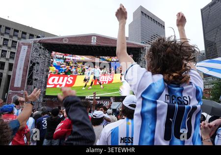 Argentina fans in Boston watch the Argentina v Austria match at the fan ...