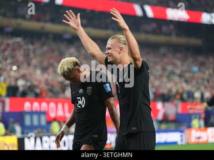 New Jersey, USA, 22nd June 2026. Erling Haaland of Norway celebrates ...