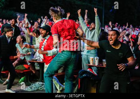 Oslo 20260623. Jubilation at a football party after the end of the ...