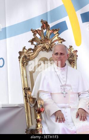 Pavia, Italy, 20 June 2026. Pope Leo XIV arrives in Piazza Duomo in ...