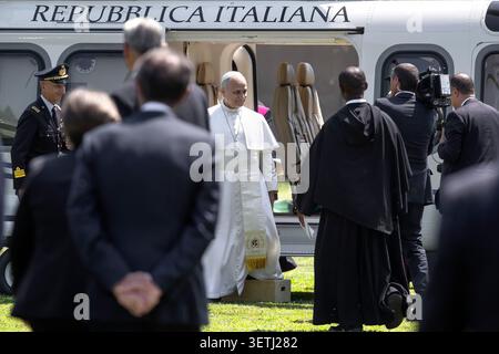Pavia, Italy, 20 June 2026. Pope Leo XIV aboard the helicopter that ...
