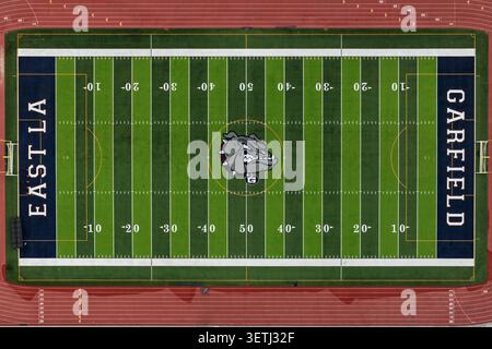 An aerial view of the East LA Garfield High School track and football ...