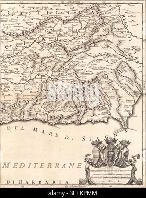 Antique andalucia region map. Old spanish cartography. Mediterranean ...