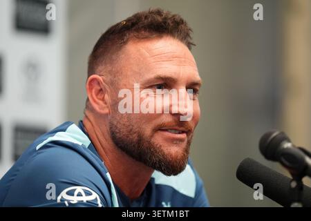 England head coach Brendon McCullum during a nets session at Trent ...