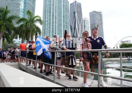 Scotland fans walk on board a boat cruise in Miami ahead of their FIFA ...