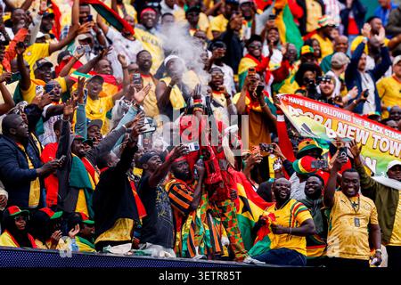 Ghanaian fan blows powder during the FIFA World Cup 2026 Group L match ...