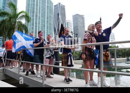 Scotland fans walk on board a boat cruise in Miami ahead of their FIFA ...