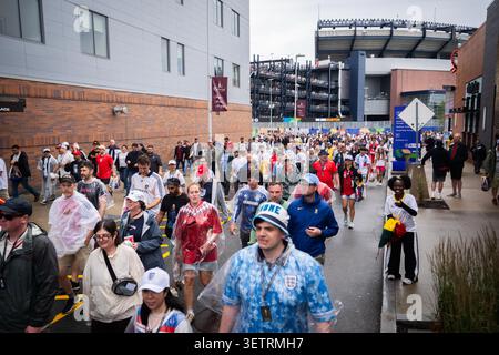 England fans leave the Boston Stadium near Foxborough after England’s ...