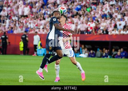 Panama defender Jiovany Ramos (13) hits a header as Croatia forward ...