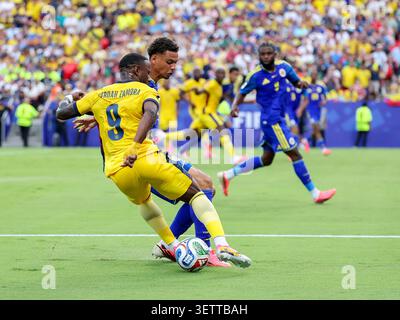 June 20, 2026: Ecuador forward John Yeboah (9) controls the ball during ...