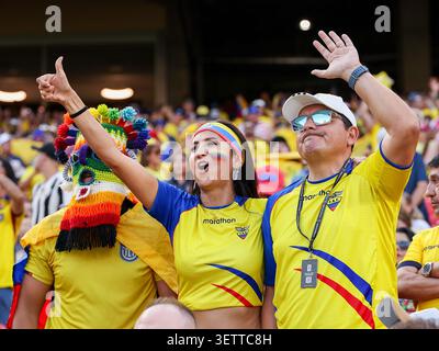 June 20, 2026: Ecuador fans hold up a flag prior to the World Cup match ...