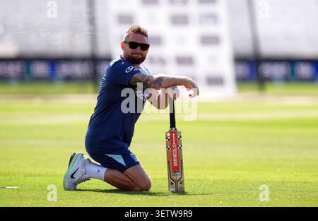 England head coach Brendon McCullum (left) and Robert Key during a nets ...