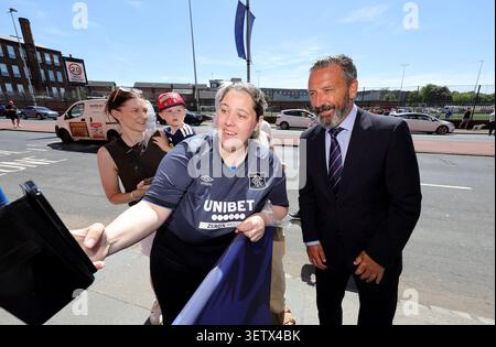 Derek McInnes arrives ahead of a press conference at Ibrox Stadium ...