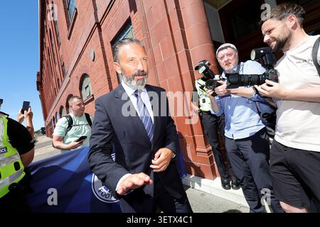 Derek McInnes arrives ahead of a press conference at Ibrox Stadium ...