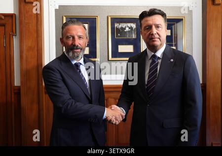 Derek McInnes and CEO Jim Gillespie during a press conference at Ibrox ...