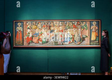 A Swabian School (1552) tempera on canvas painting of The Holy Kinship ...