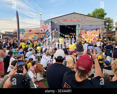Fans watch a screening of the FIFA World Cup match between England and ...
