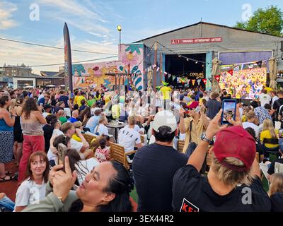 Fans watch a screening of the FIFA World Cup match between England and ...