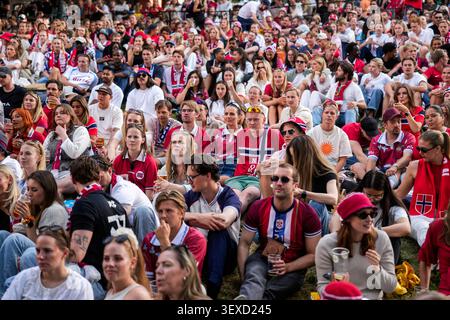 Oslo 20260630. Many people watch the World Cup match between Ivory ...