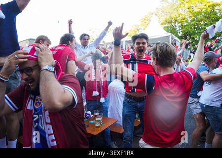Oslo 20260630. Audience celebrates the 0-1 goal during the World Cup ...