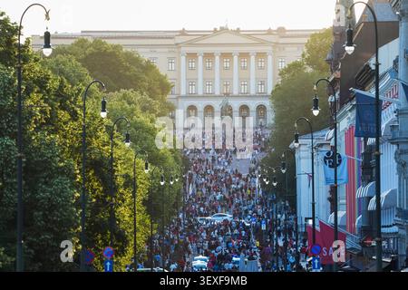 Oslo 20260630. Norwegian fans celebrate in the streets after victory in ...