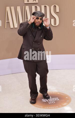 Leon Thomas attends the 2026 BET Awards at Peacock Theater on June 28 ...