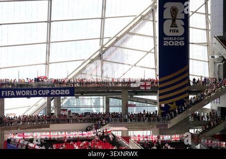England fans inside the ground ahead of the FIFA World Cup Round of 32 ...