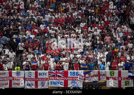 England fans form the the name KANE on their t-shirt in the stands ...