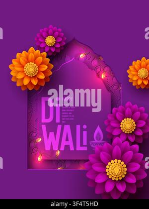 Happy Diwali Greeting with Traditional Arch and Five Glowing Diya's ...