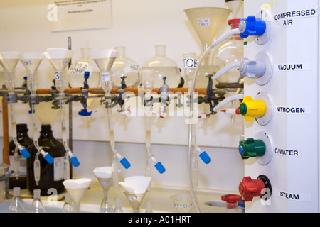 Gas supply taps valves for laboratory fume cupboard Stock Photo - Alamy