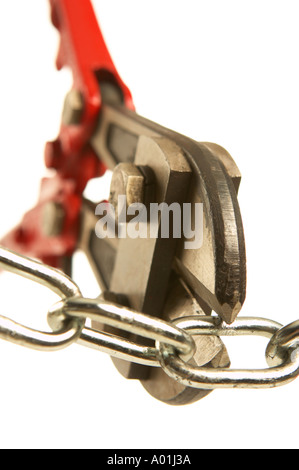 Bolt cutters cutting steel chain Stock Photo - Alamy