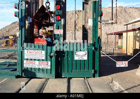 Mine Shaft detail of two cage access into underground mine, on top of ...