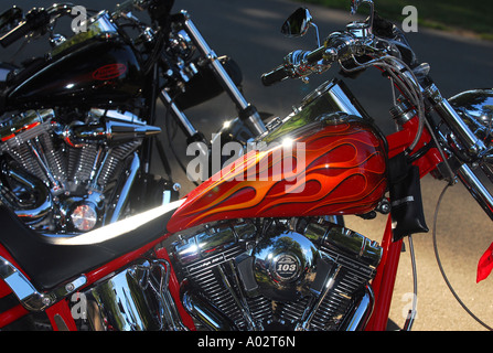 Custom Harley Davidson chopper motorcycle at a bike show in England ...