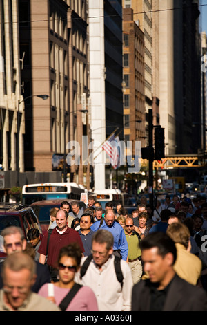 ILLINOIS Chicago Rush hour street and pedestrian traffic in late ...