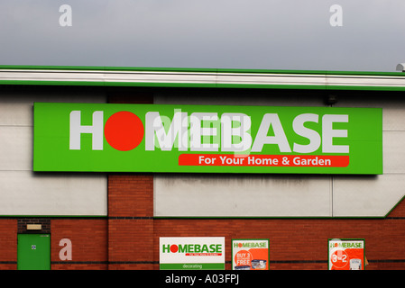 Homebase DIY UK chain store sign and logo with banner advertising ...