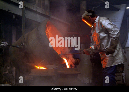 Casting a church bell.Molten metal pouring into a bell mould at ...