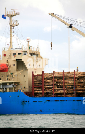 Bulk Cargo Ship with timber load Stock Photo - Alamy