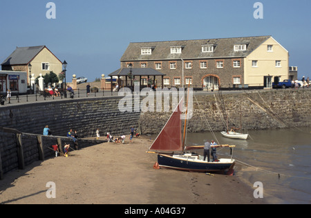 Minehead seafront stone harbour sea wall & promenade summer blue sky ...