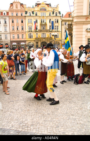 Polka dancing by local people in traditional costume with dancing band ...