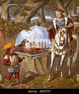 Snow White, in her glass coffin, is mourned by the dwarfs. (Story from ...