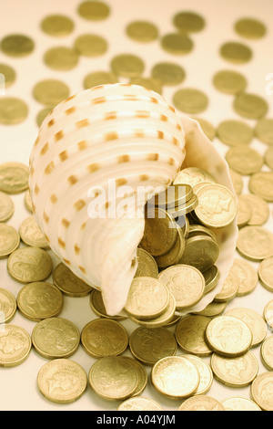coins in seashell Stock Photo - Alamy