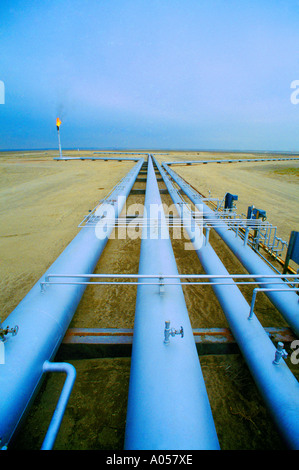 Burgan Oil Field Kuwait Pipelines In The Desert Gas Flare Stock Photo ...