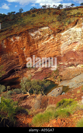 Steep gorge in Pilbarra region where the strata reveals its history a ...
