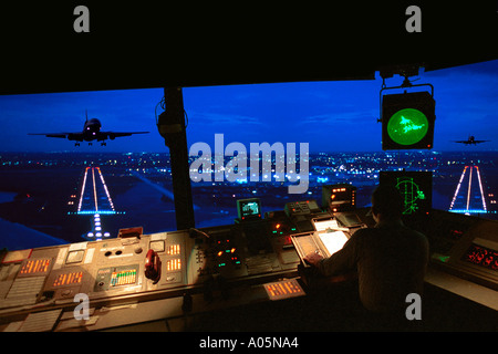 Inside air traffic control tower at Sumburgh airport in the Shetland ...