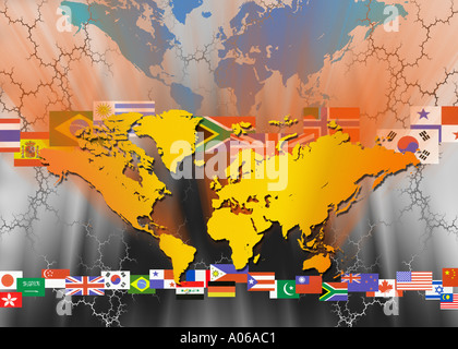 World flags and world map.Map of world and flags of the countries by ...