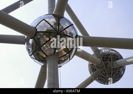 A low angle shot of an Atomium modern structure in the shape of an atom ...